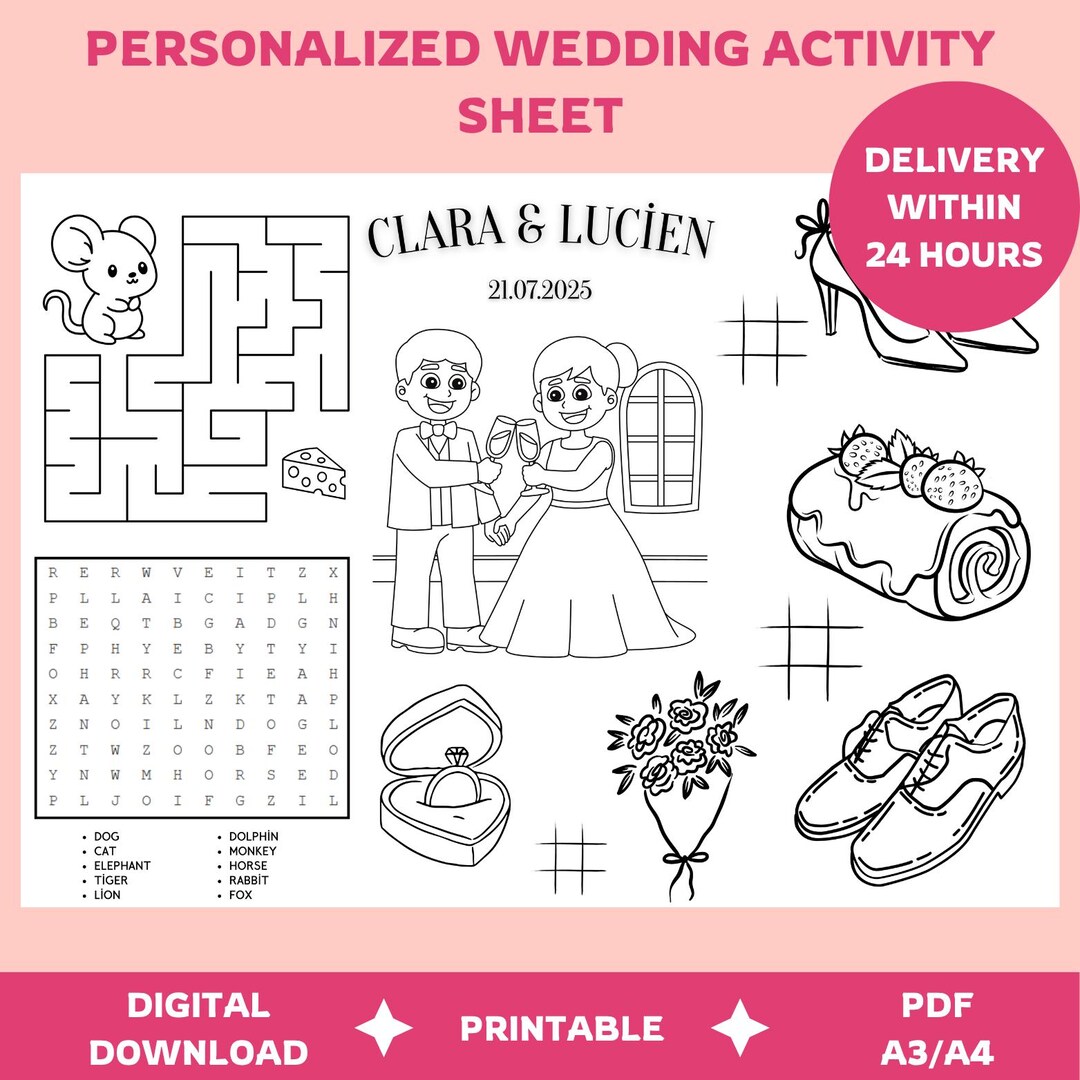 Personalized Wedding Activity Sheet: Kids' Coloring Page Game ...