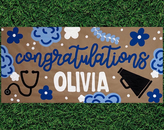 Blue Floral Graduation Banner - Etsy
