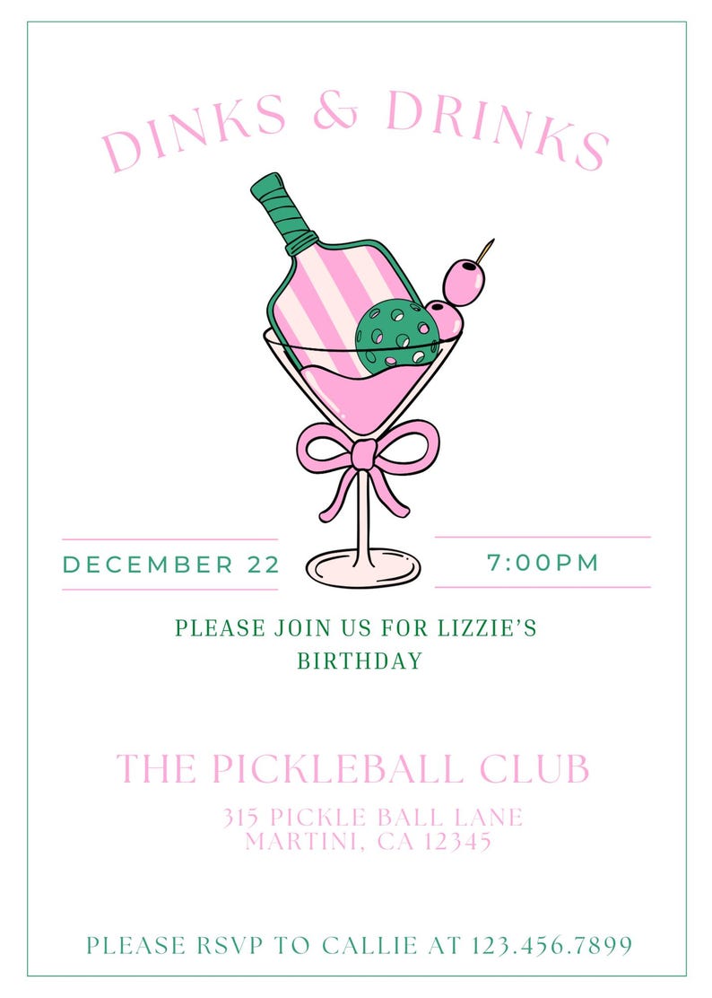 Dinks & Drinks Birthday Invitation - Etsy