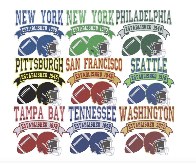 Vintage Football Team Embroidery Designs: All 32 Teams (digital ...