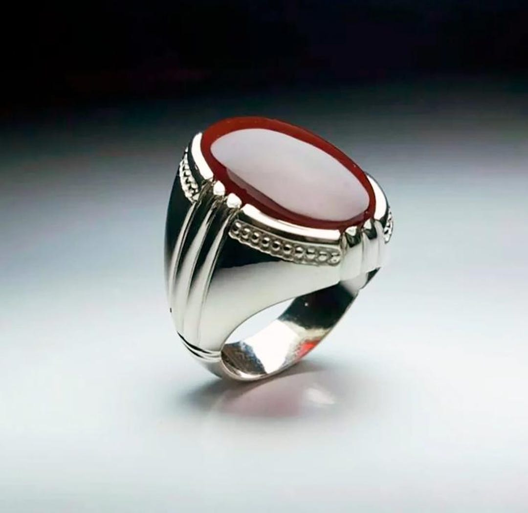 Handcrafted Yemeni Aqeeq Ring for Men, Natural Agate Rings, 925 ...