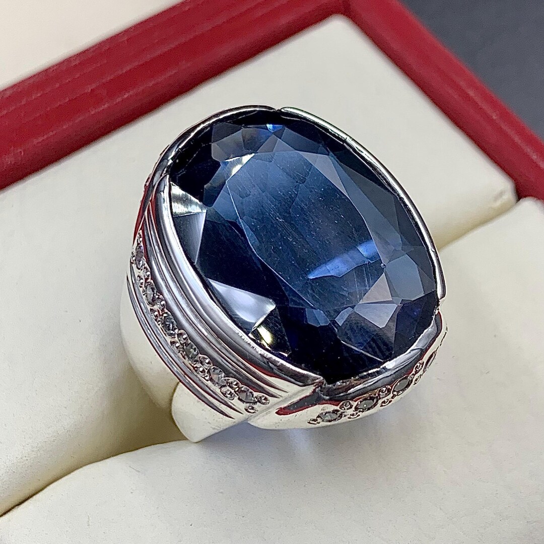 Big Blue Sapphire Ring, Mens Sapphire Ring, Natural Sapphire 925 ...