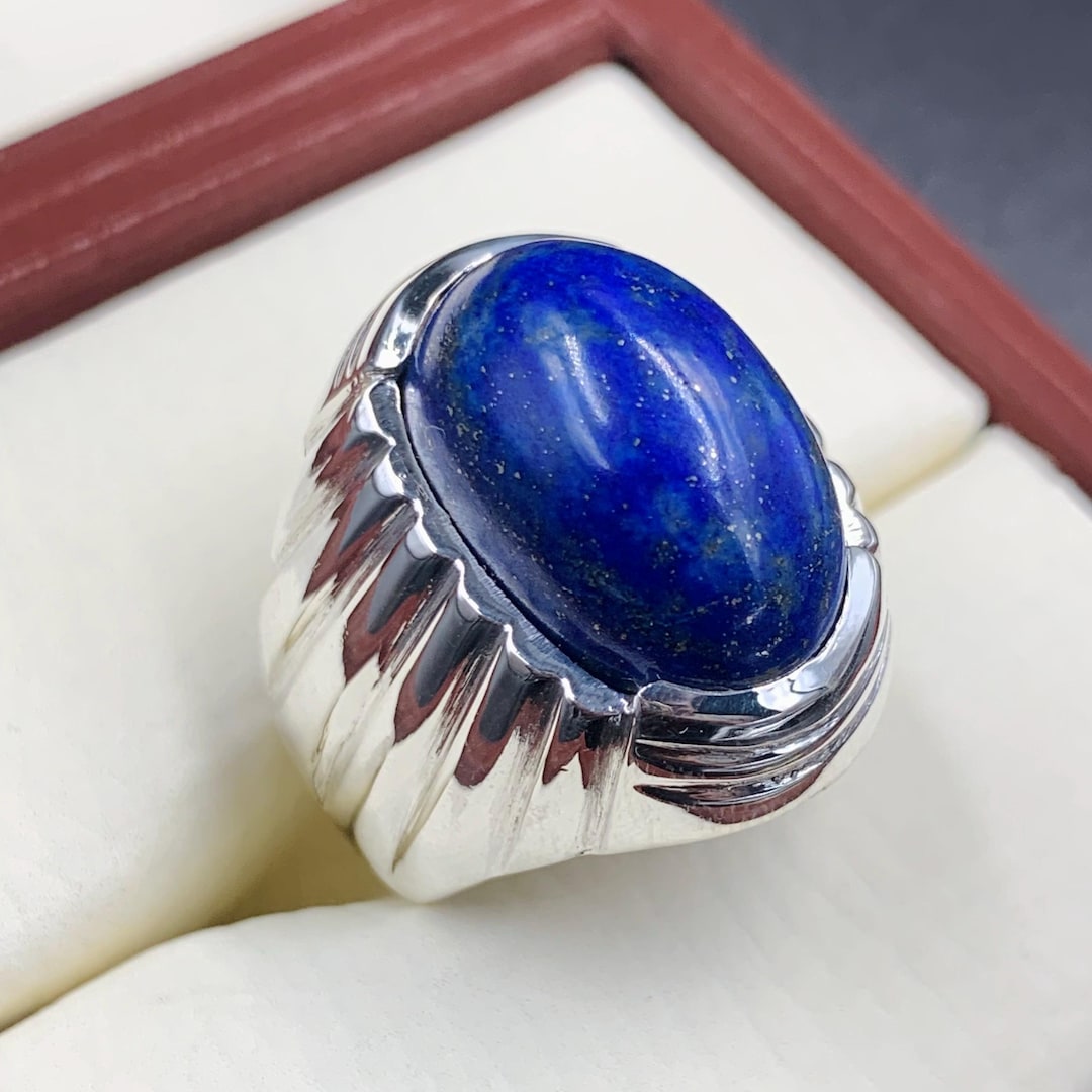 Handcrafted Mens Lepis Lazuli Ring, Lajward Ring for Men, 925 Sterling ...