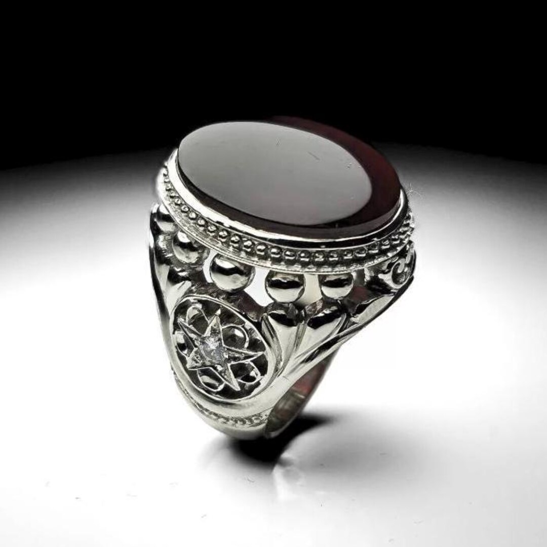 Deep Brown Yemeni Aqeeq Ring for Men, Natural Agate Rings, 925 Sterling ...