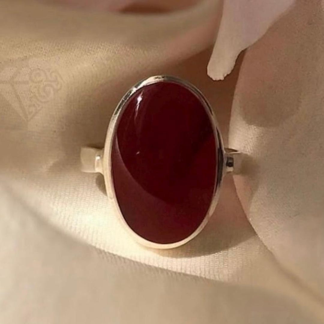 Yemeni Aqeeq Ring Women, Natural Agate Ring Women, 925 Sterling Silver ...