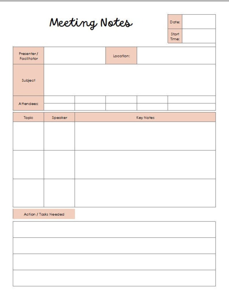 Meeting Notes Template for Office School Business | Printable | Pdf ...
