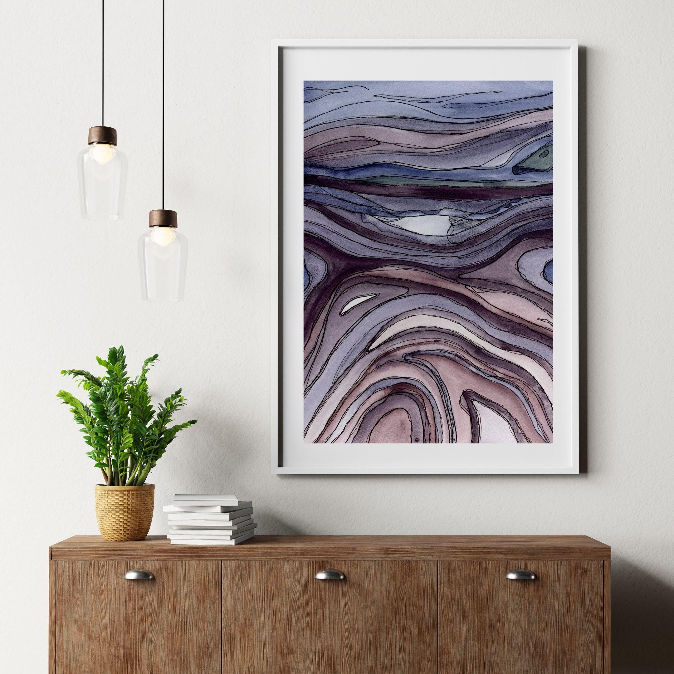 Original Artwork, Topography Map Watercolor Ink Painting, 9x12 Inches ...