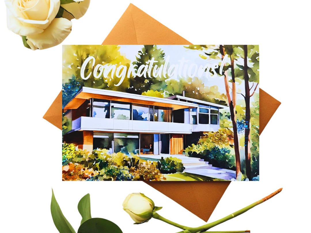 Congratulations Greeting Cards, New Home Buyer Cards, Mid Century House ...