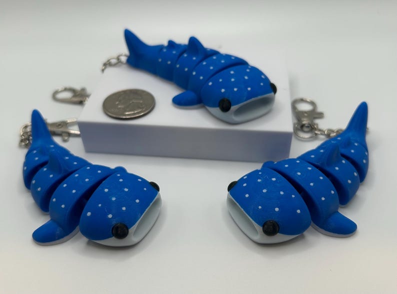 Flexible Whale Shark Keychain – 3D Printed Fidget Bag Tag, Cute Ocean ...