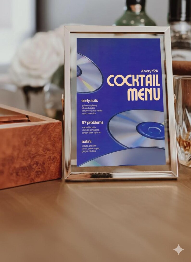 Y2K Inspired Cocktail Menu, Drink Menu, Cocktail Menu, Dinner Party ...