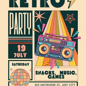 Retro Party Invitation, 80’s Theme Party, 90’s Themed Party, Roller ...