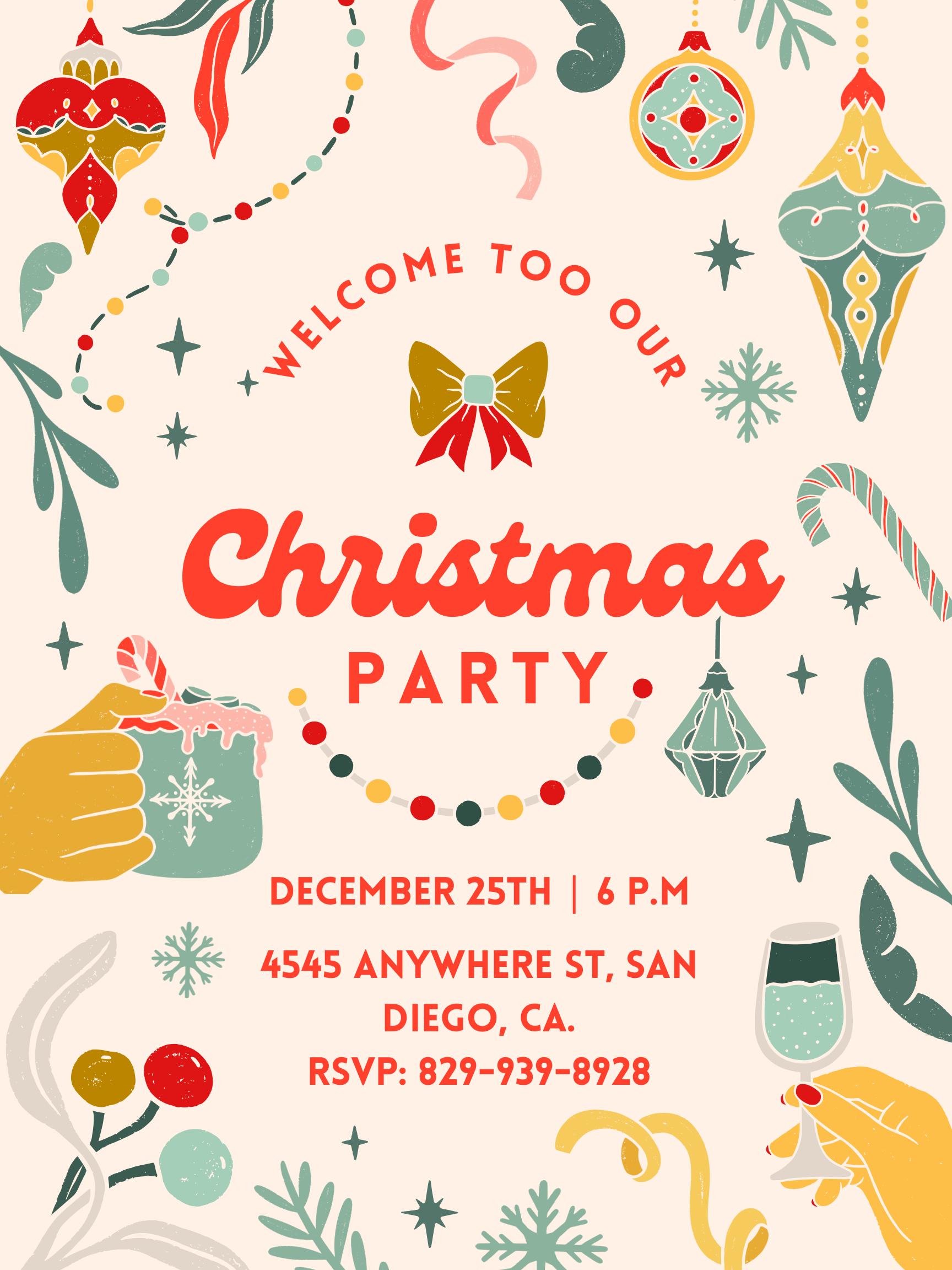 Christmas Party Invitation, Christmas Evite, Dowloadable Template ...