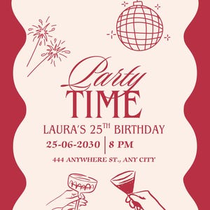 Girly Birthday Party Invitation, Cute Party Invite, Canva Template ...