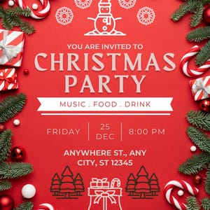 Editable Festive Evite, Christmas Party Invitation, Christmas RSVP ...
