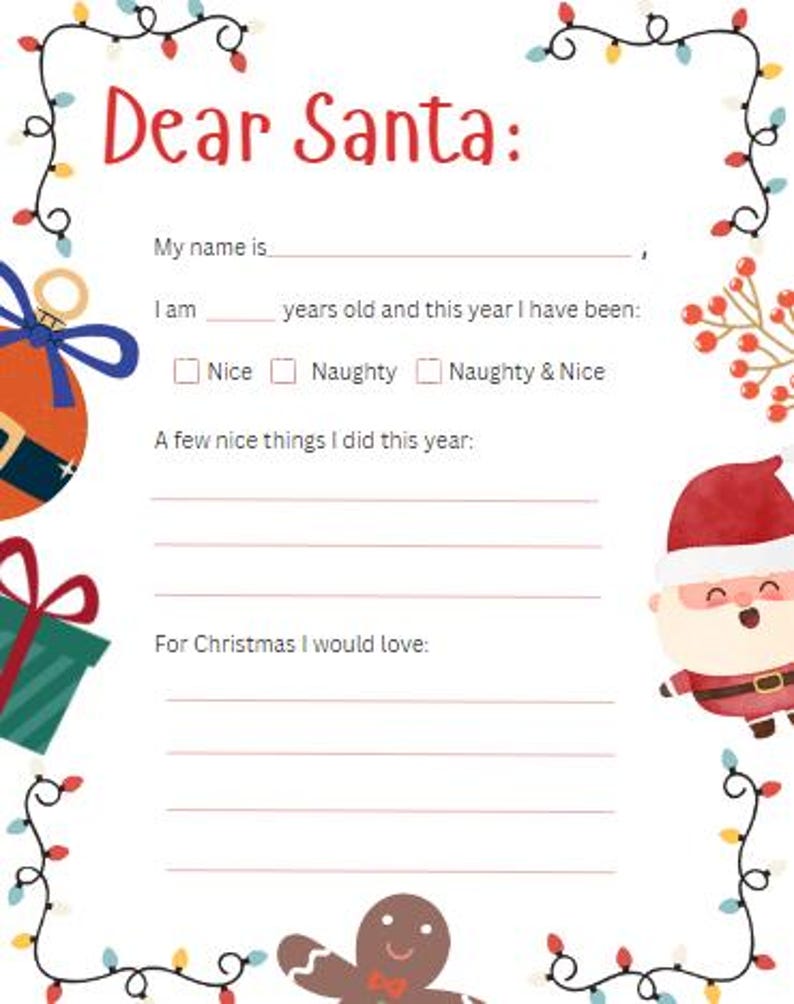 Super Cute Santa Letter PDF Download Printable - Etsy