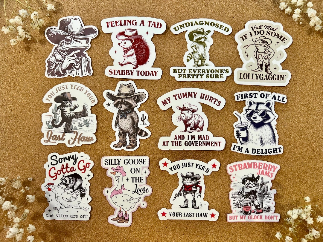 Funny Country Animal Sticker Pack, 12 Southern Humor Vinyl Stickers ...