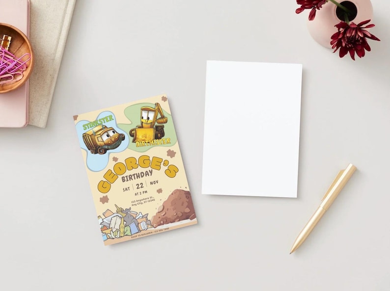 Stinky and Dirty Themed Birthday Invitation | Editable Canva Template ...