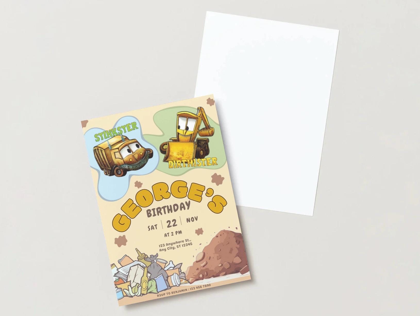 Stinky and Dirty Themed Birthday Invitation | Editable Canva Template ...