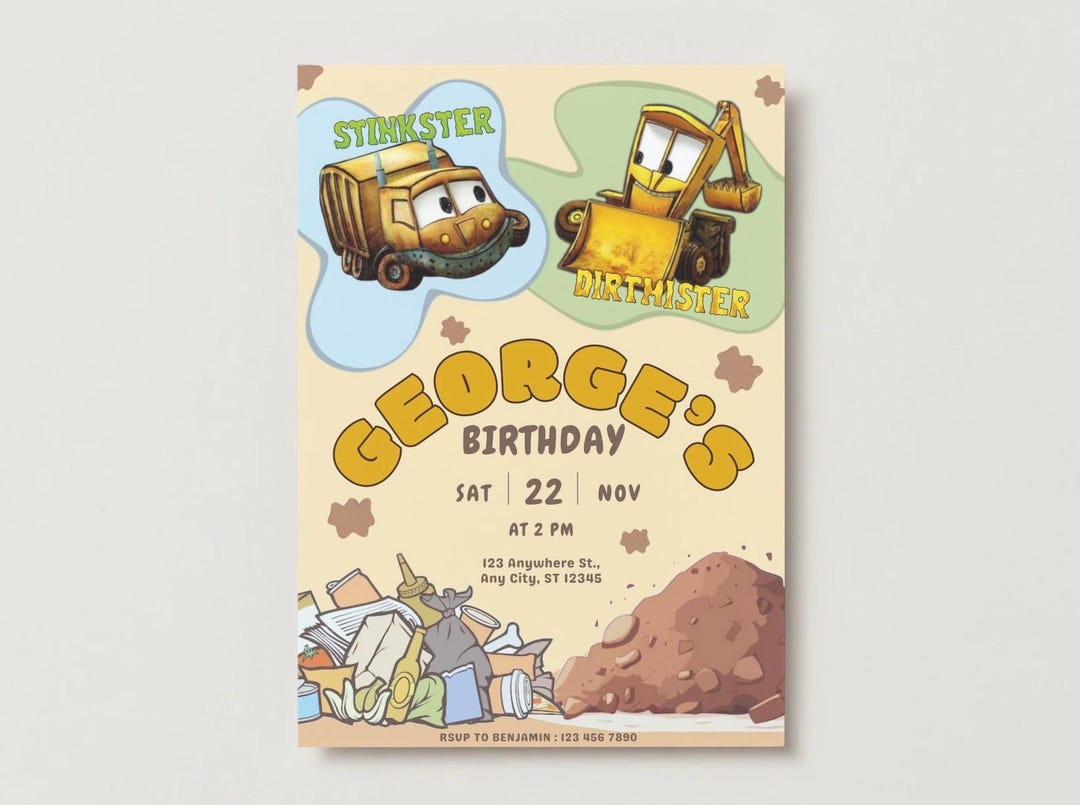 Stinky and Dirty Themed Birthday Invitation | Editable Canva Template ...