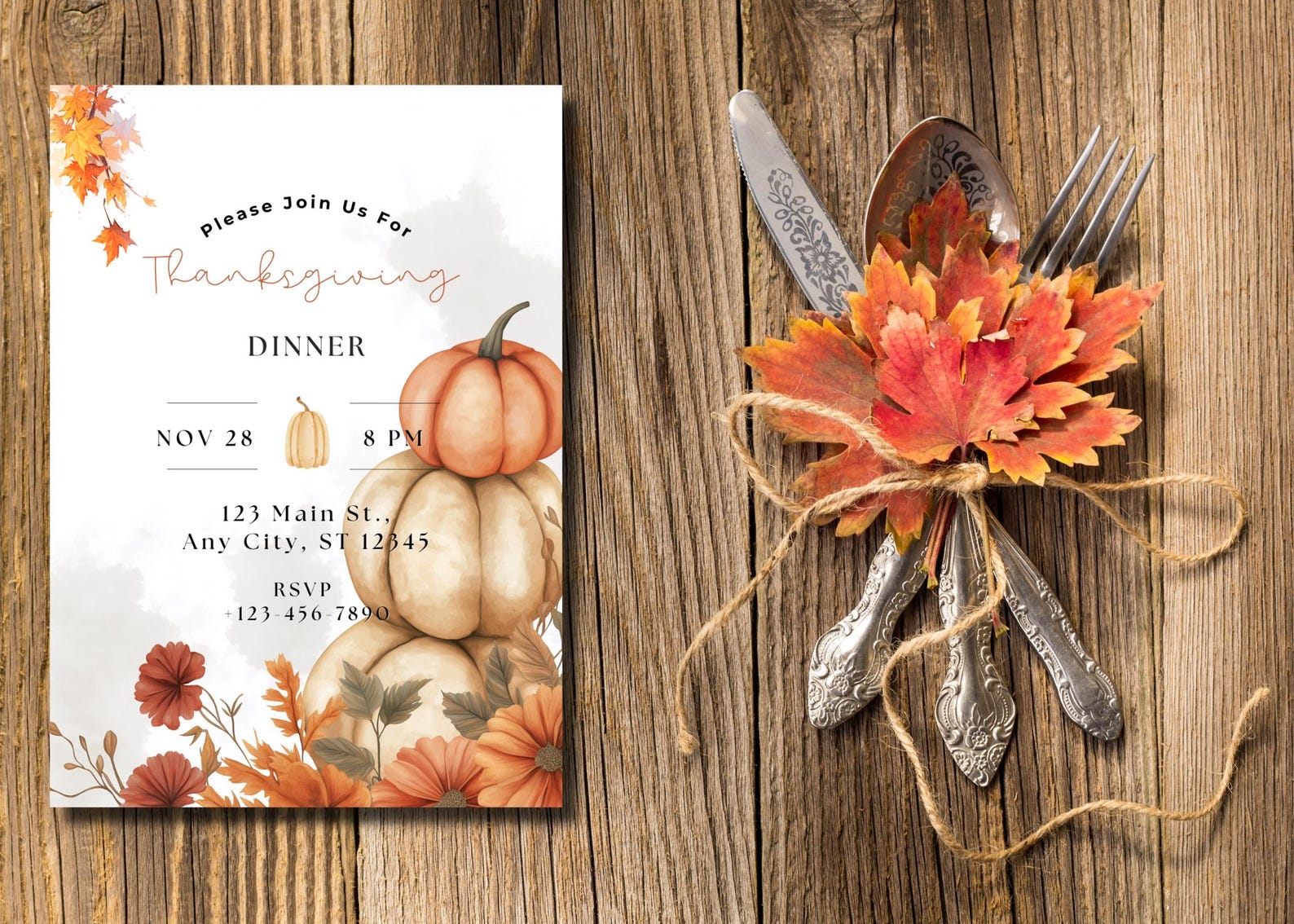 Editable Thanksgiving Dinner Invitation, Customizable Pumpkin Invite ...
