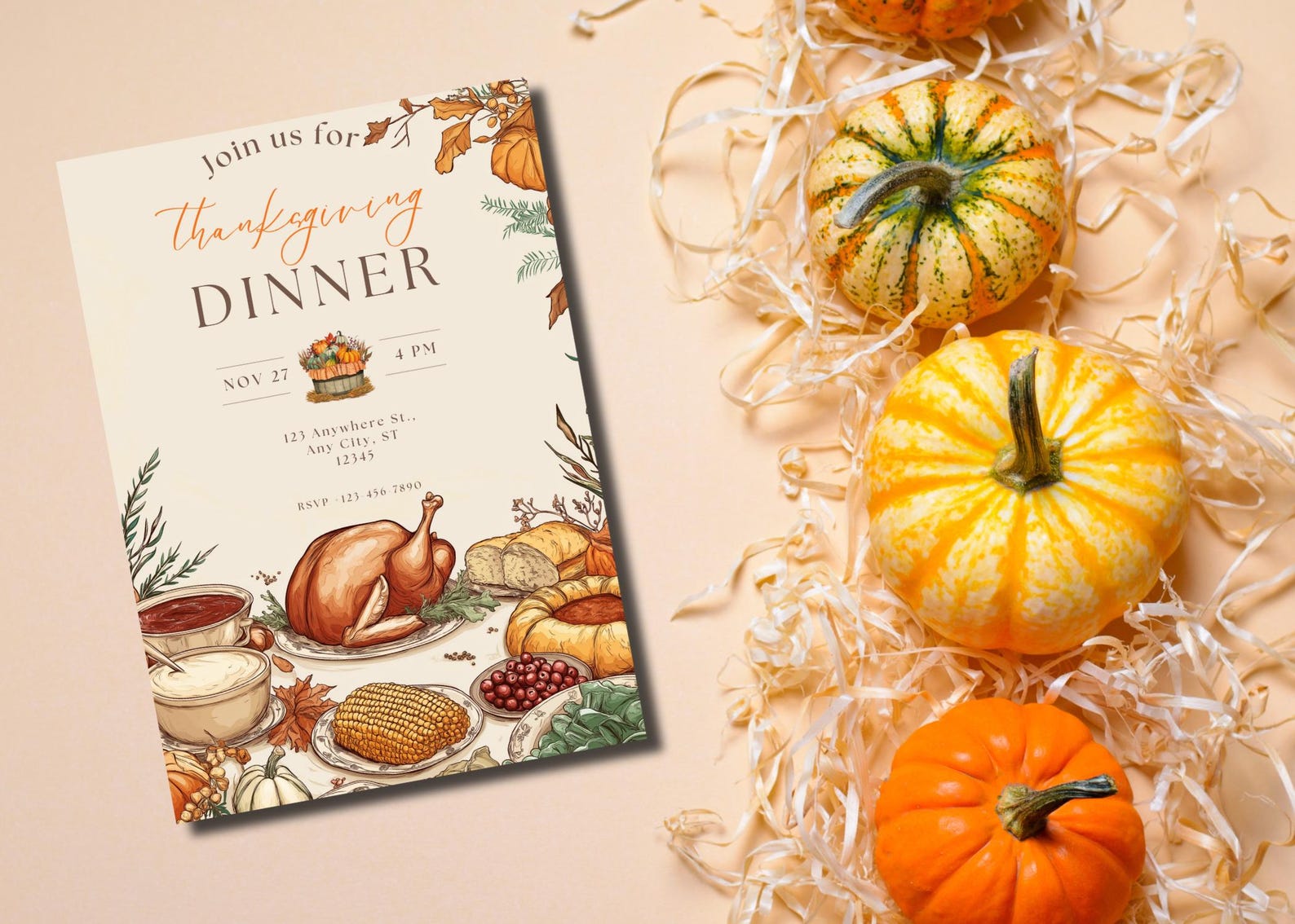 Editable Thanksgiving Dinner Invitation, Friendsgiving Invite, Family ...
