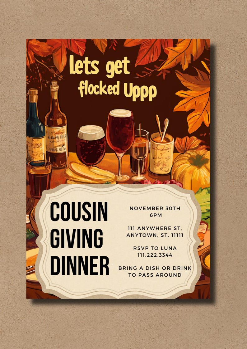 Let's Get Flocked up Cousingiving Invitation, Funny Thanksgiving ...