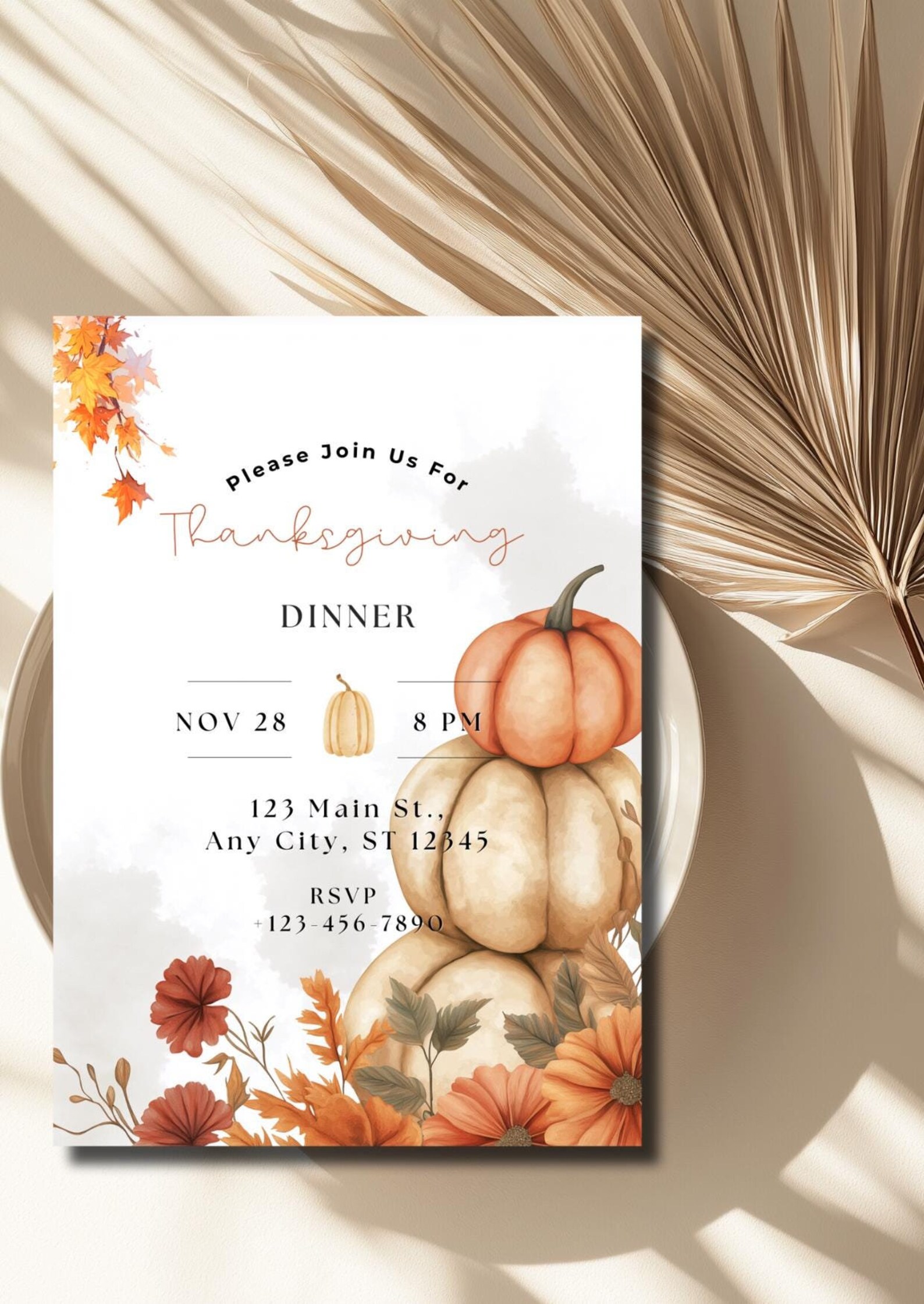 Editable Thanksgiving Dinner Invitation, Customizable Pumpkin Invite ...