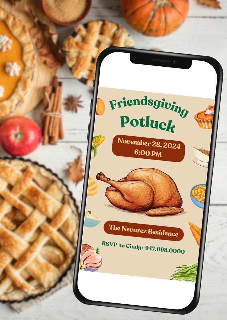 Editable Friendsgiving Potluck Invitation, Thanksgiving Dinner Invite ...