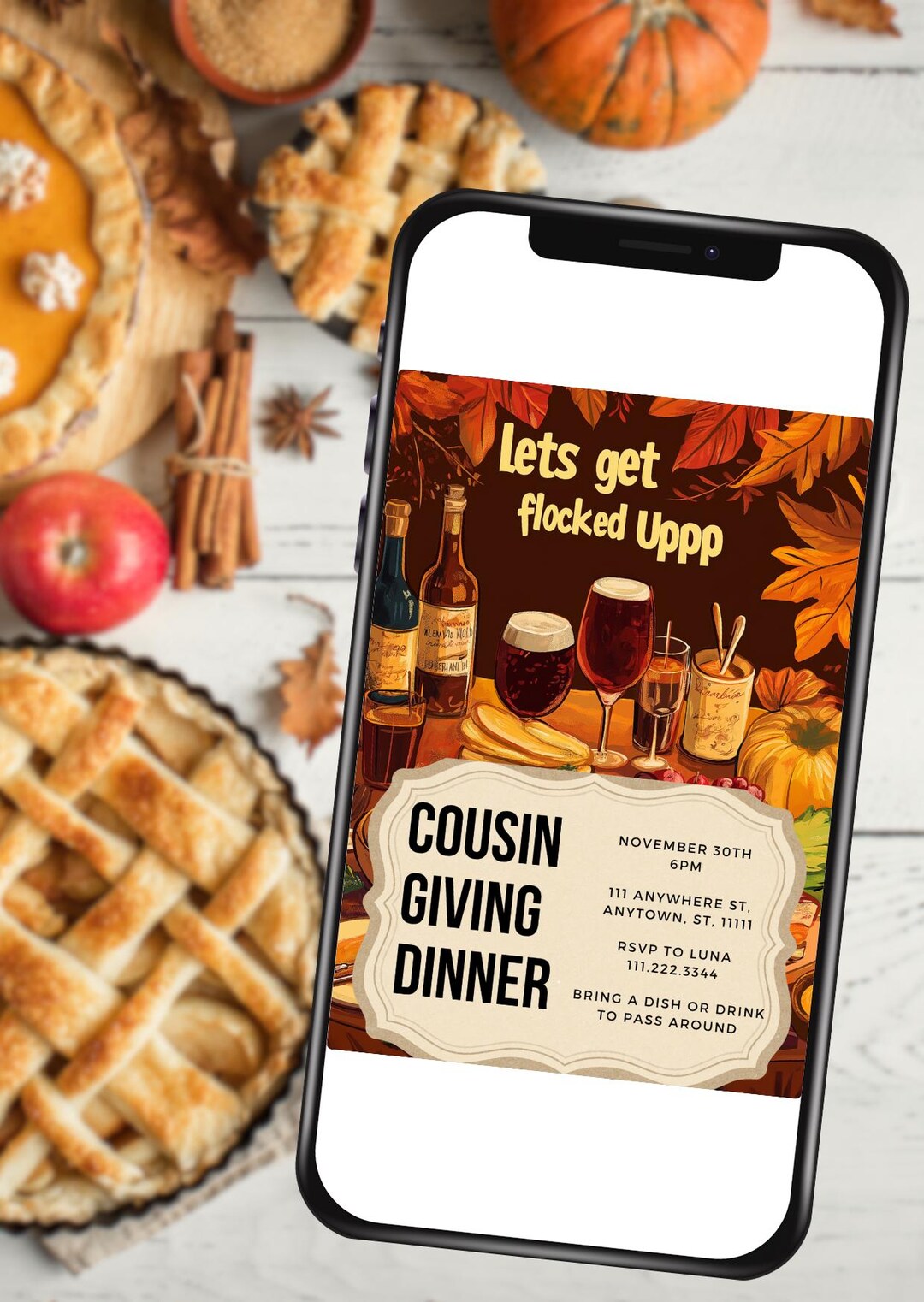 Let's Get Flocked up Cousingiving Invitation, Funny Thanksgiving ...