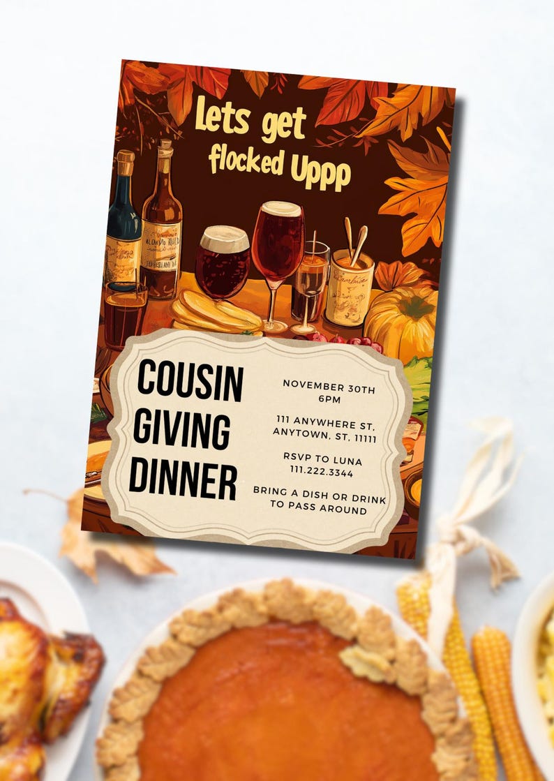 Let's Get Flocked up Cousingiving Invitation, Funny Thanksgiving ...