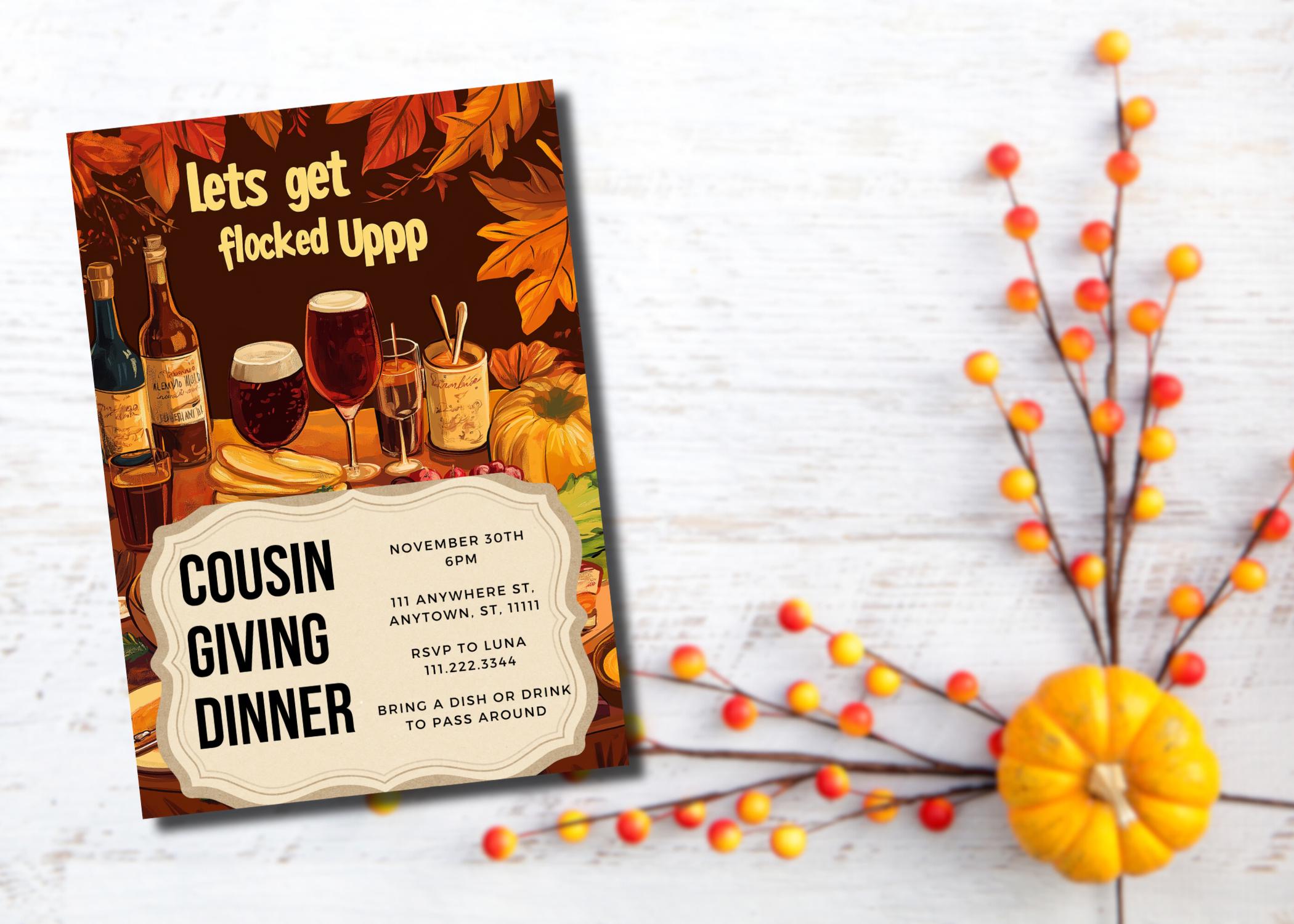 Let's Get Flocked up Cousingiving Invitation, Funny Thanksgiving ...