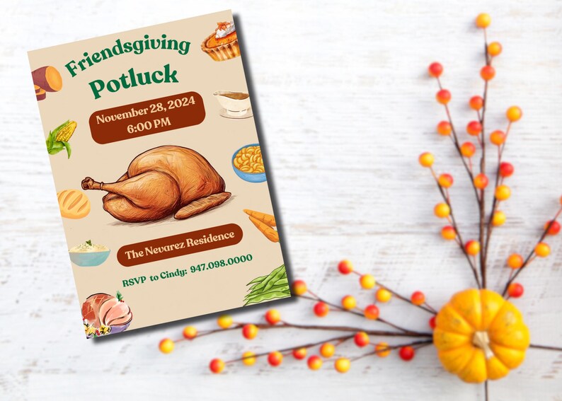 Editable Friendsgiving Potluck Invitation, Thanksgiving Dinner Invite ...