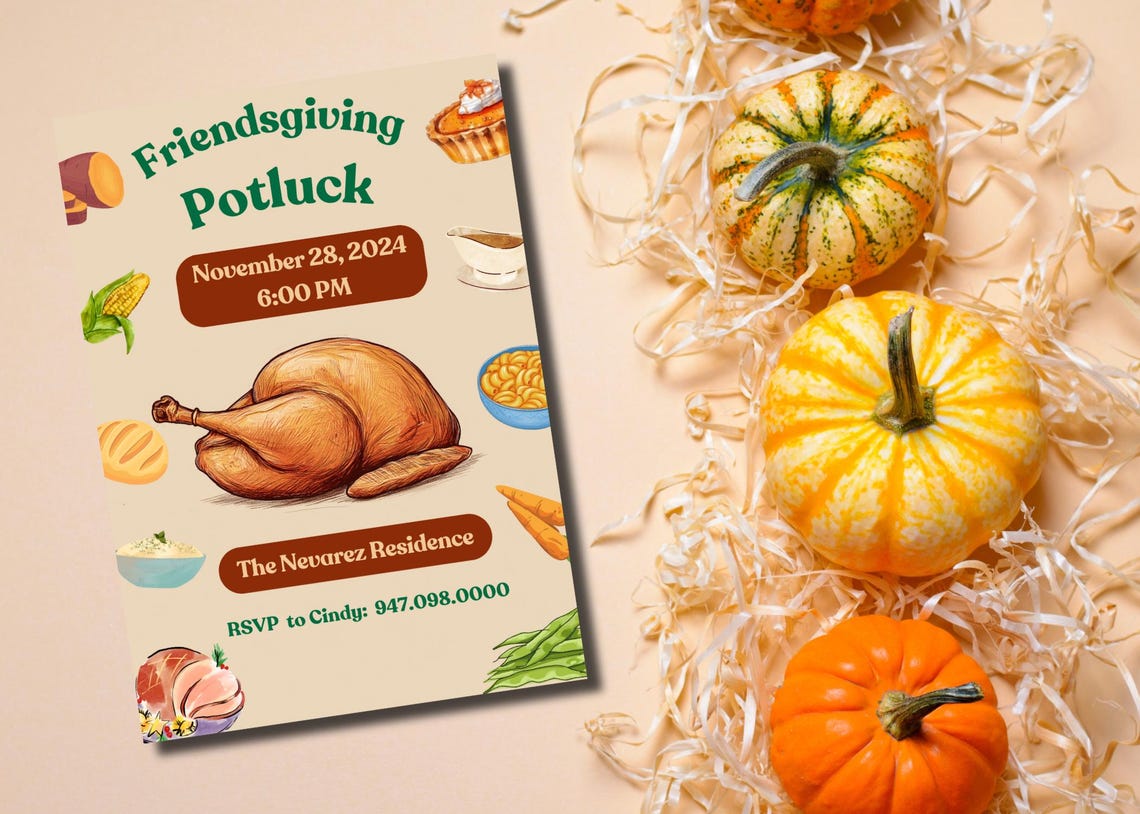 Editable Friendsgiving Potluck Invitation, Thanksgiving Dinner Invite ...