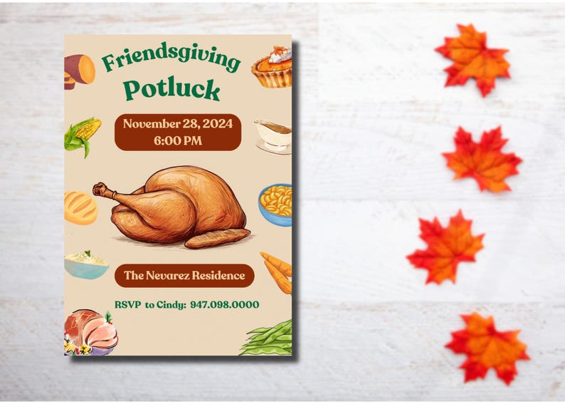 Editable Friendsgiving Potluck Invitation, Thanksgiving Dinner Invite ...