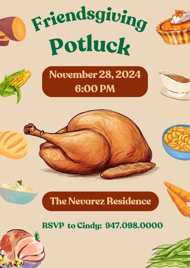 Editable Friendsgiving Potluck Invitation, Thanksgiving Dinner Invite ...