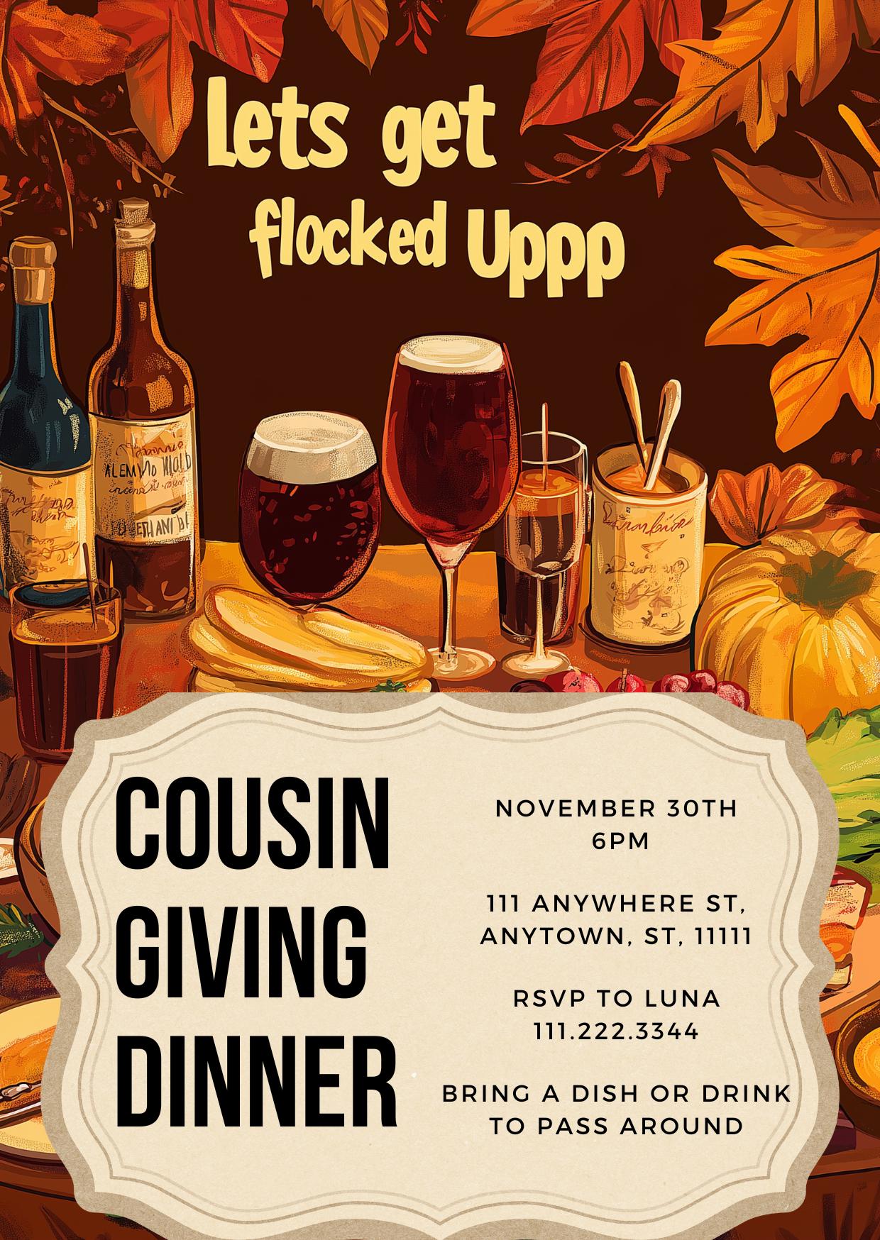 Let's Get Flocked up Cousingiving Invitation, Funny Thanksgiving ...