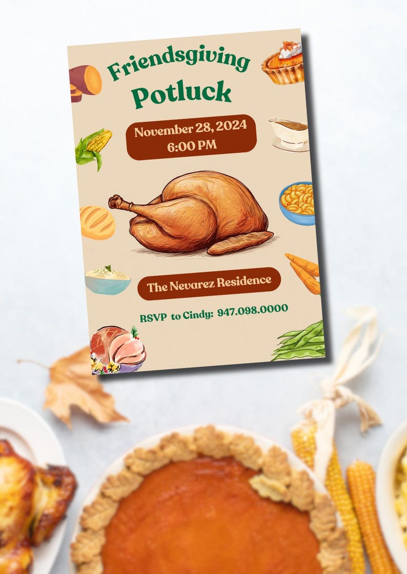 Editable Friendsgiving Potluck Invitation, Thanksgiving Dinner Invite ...