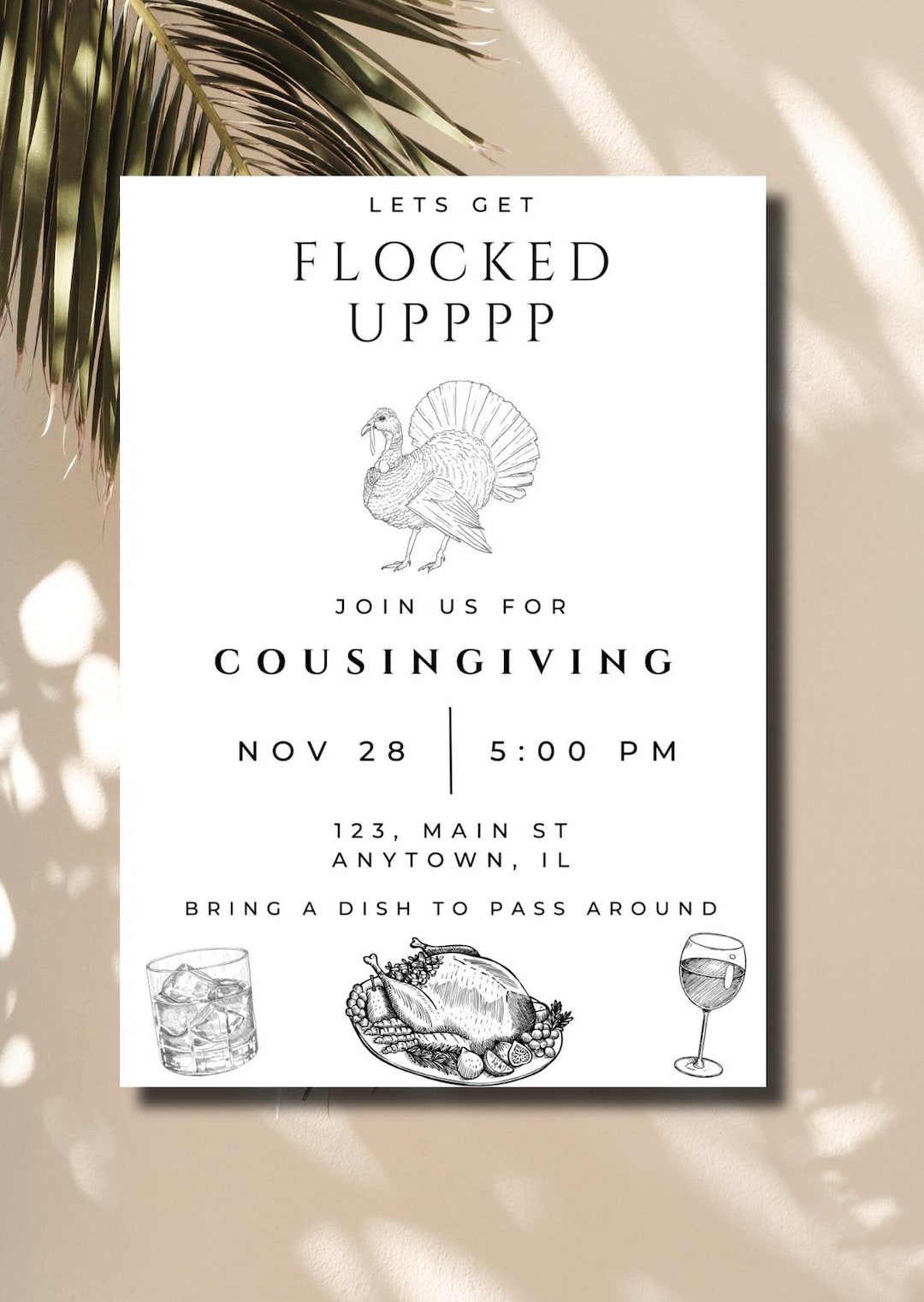 Let's Get Flocked up Cousingiving Invitation, Black & White ...