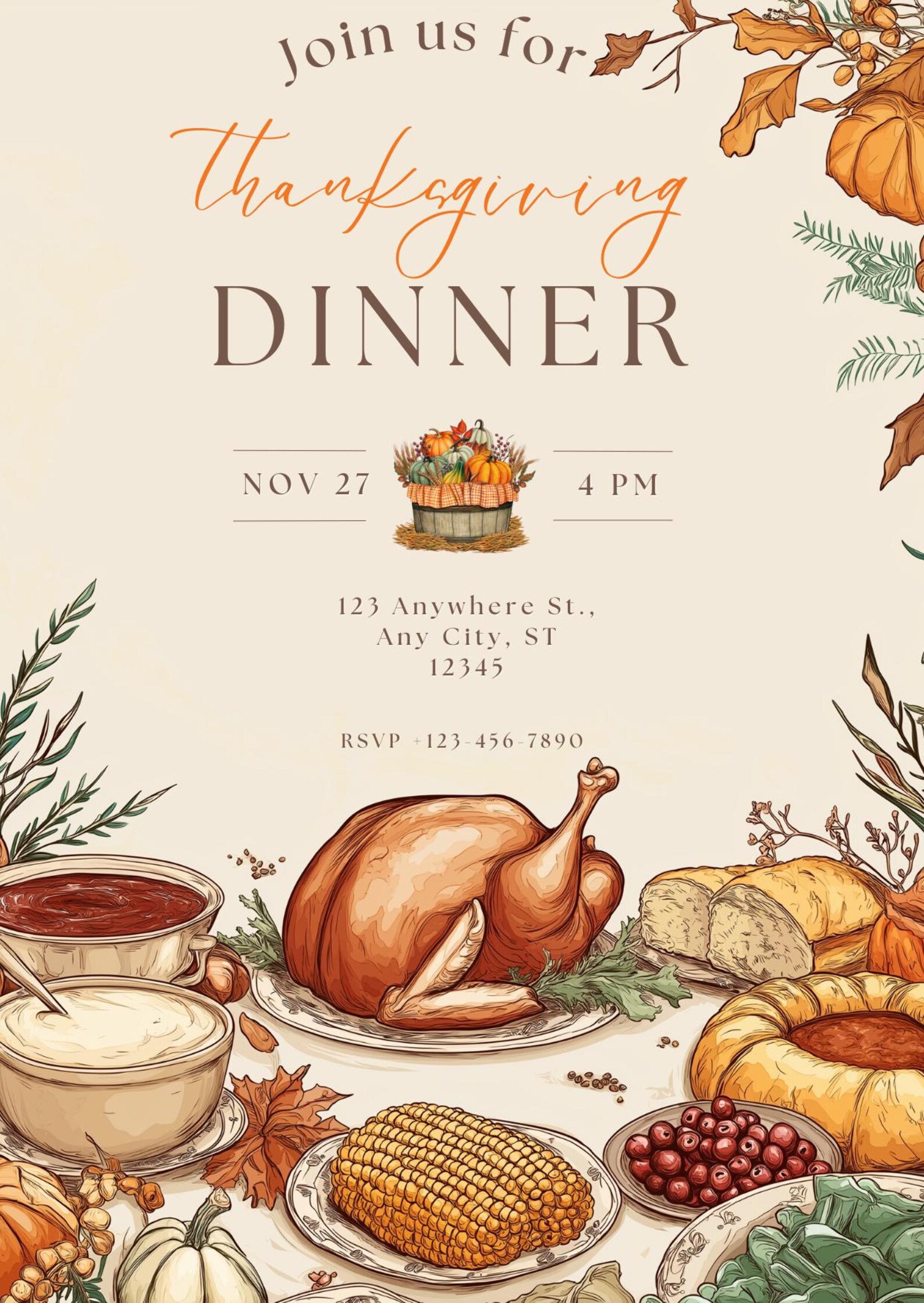 Editable Thanksgiving Dinner Invitation, Friendsgiving Invite, Family ...