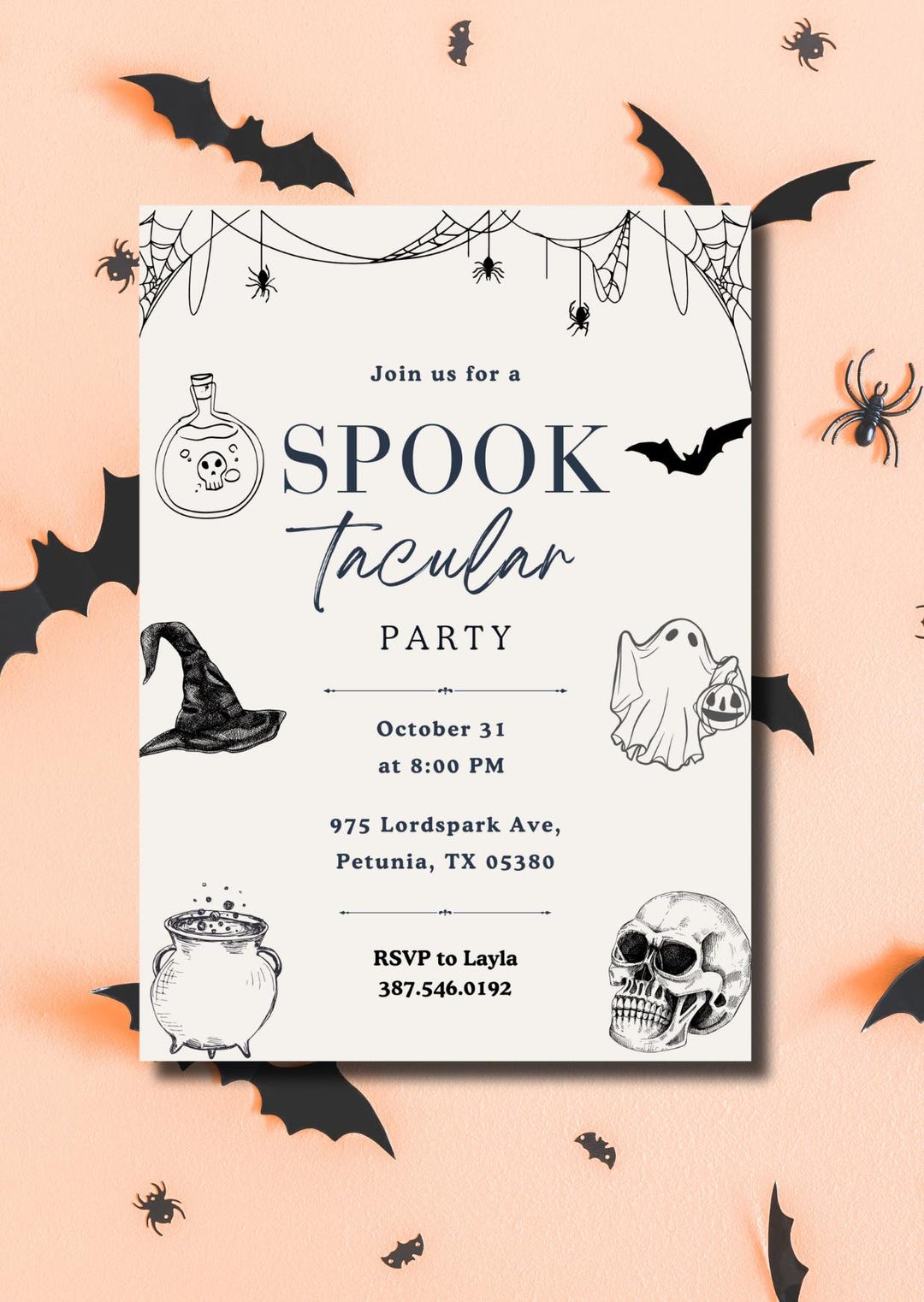 Editable Spooktacular Halloween Party Invitation, Fun Digital Invite ...