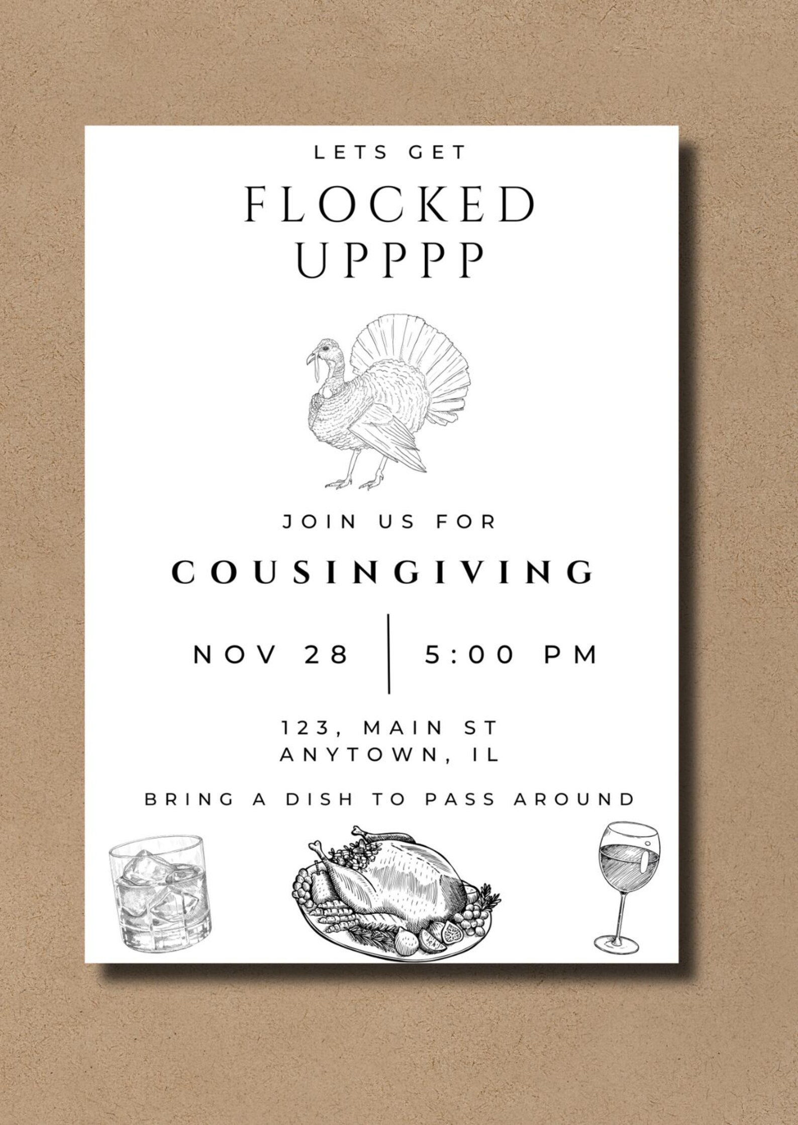 Let's Get Flocked up Cousingiving Invitation, Black & White ...