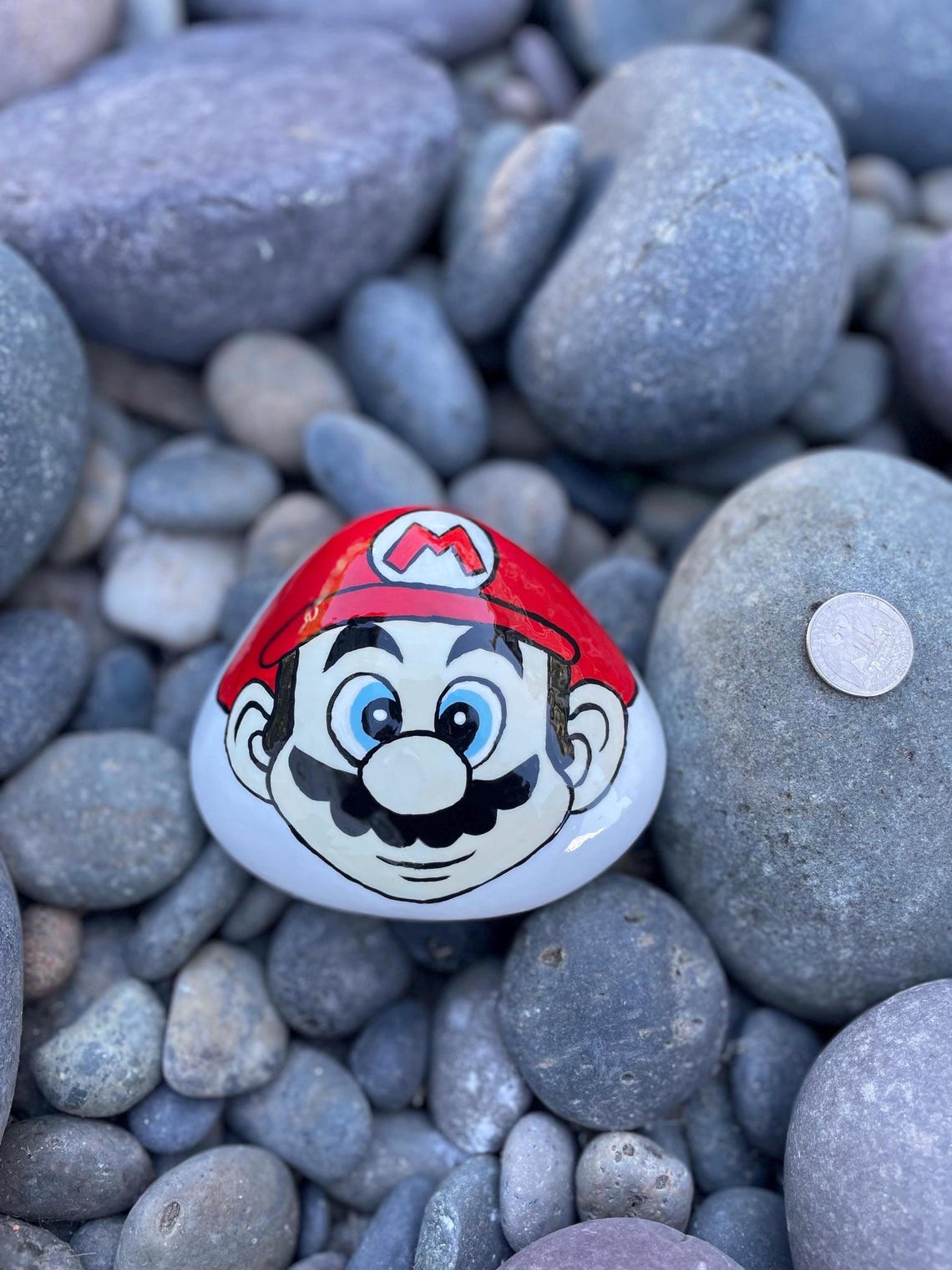 Hand Painted Rock-mario - Etsy