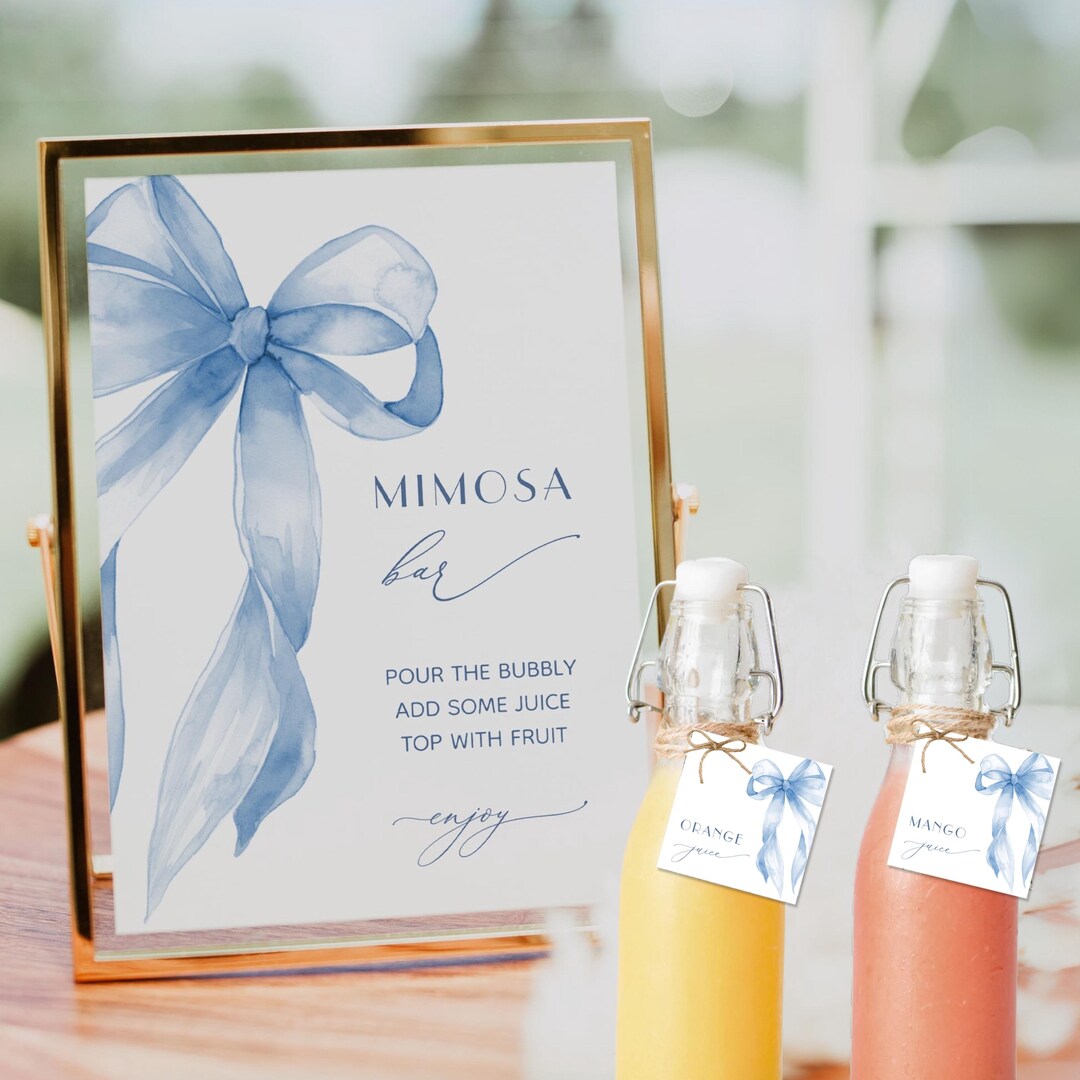 Blue Bow Mimosa Bar Sign, Blue Ribbon Bow Mimosa Sign, Something Blue ...