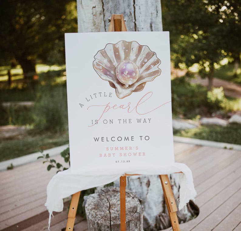 Little Pearl Under the Sea Baby Shower Sign, Pearl Baby Shower Welcome ...