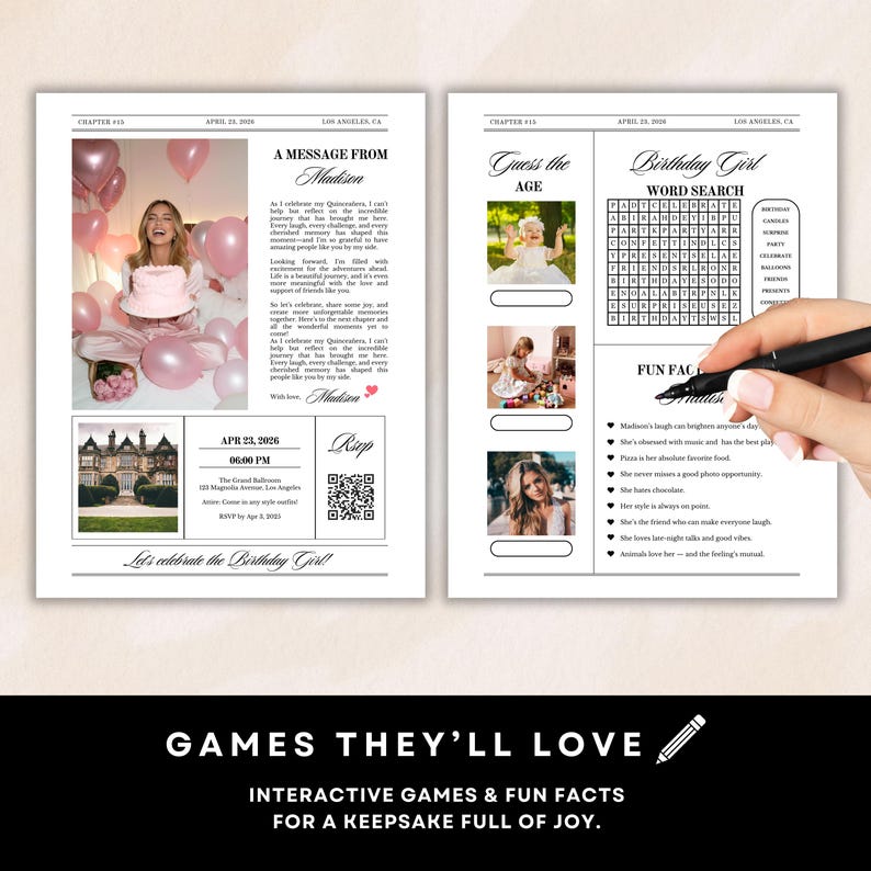 16th Birthday Newspaper Template, Sweet Sixteen Birthday Invite, Sweet ...