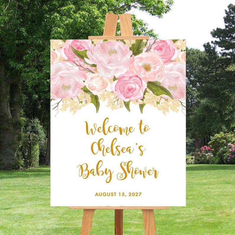 Pink and Gold Baby Shower Welcome Sign Template, Girl Baby Shower ...