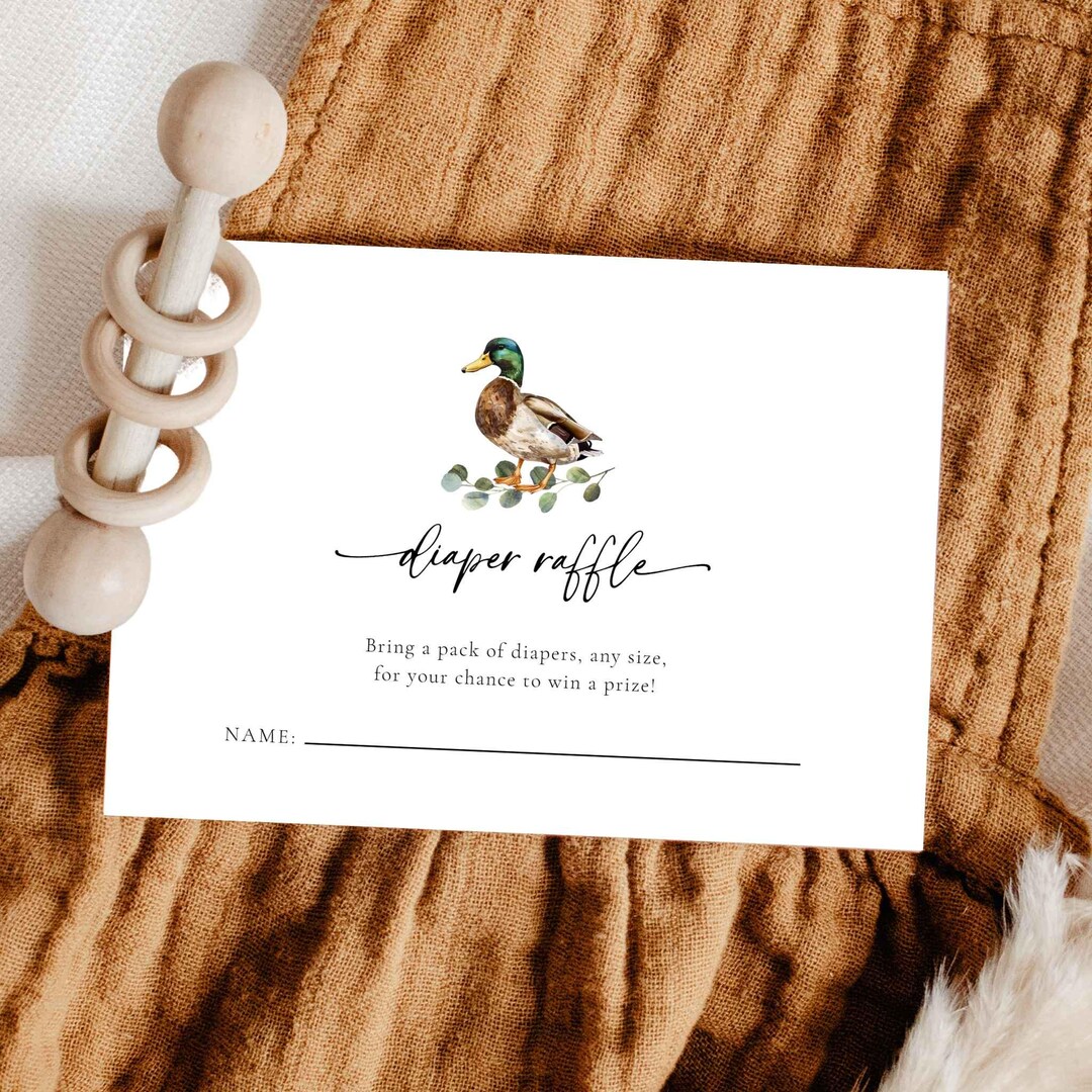 Duck Baby Shower Diaper Raffle Card Mallard Duck Shower Baby Shower ...