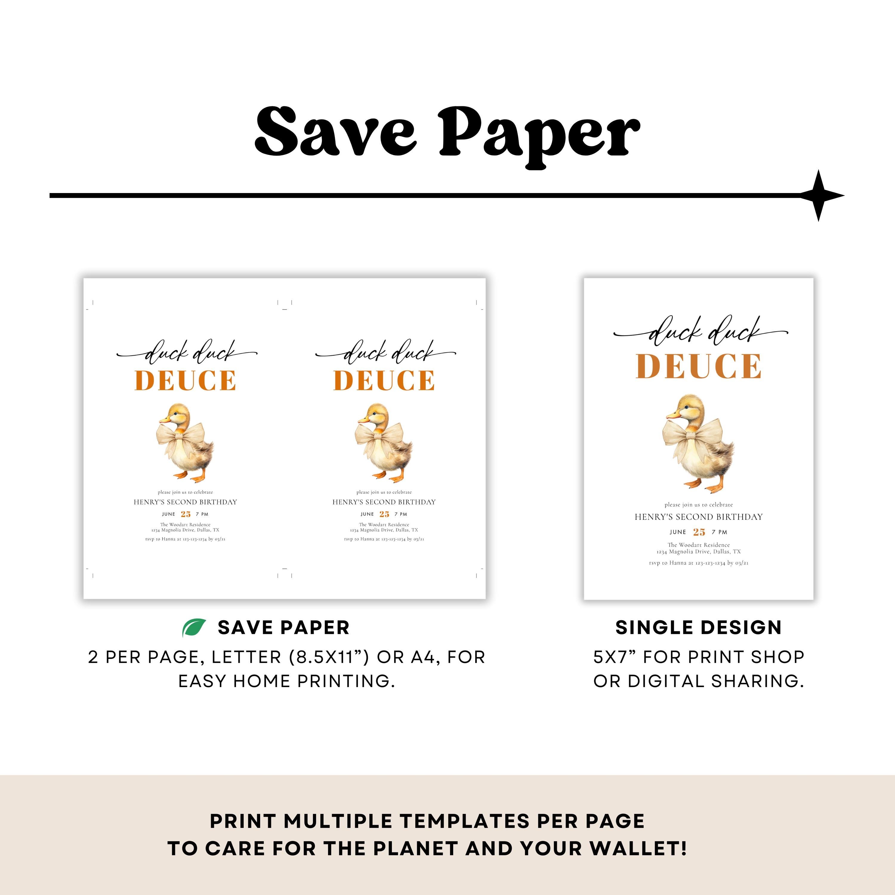 Editable Duck 2nd Birthday Invitation Template, Boy Duck Duck Deuce ...