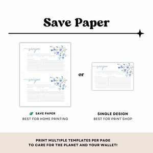 Blue Floral Recipe Card Template, Printable Bridal Shower Recipe Insert ...