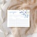 Blue Floral Recipe Card Template, Printable Bridal Shower Recipe Insert ...